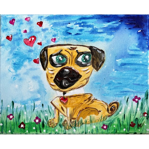 Handmade | Art | 1x14 Dog Pug Painting Acrylic Art Original Artwork 8x1 ...